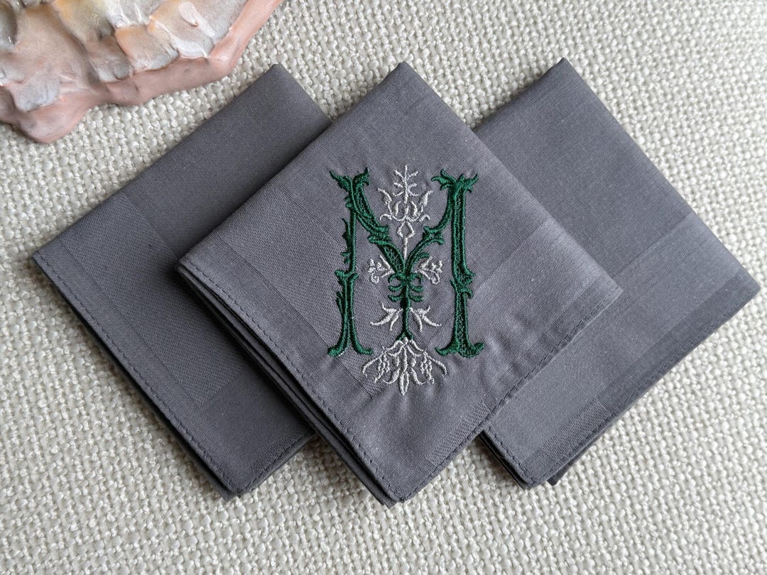 Set of 3 Solid Gray Handkerchiefs, Monogrammed Groomsmen Gift ...