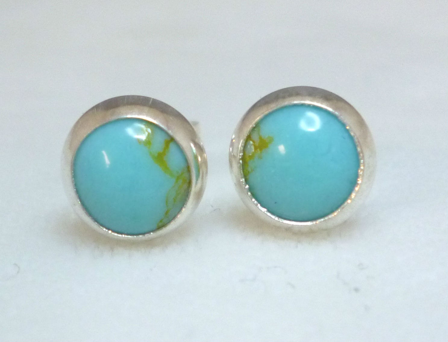 Turquoise Stud Earrings .. Reconstituted Turquoise .. 6mm Round ...