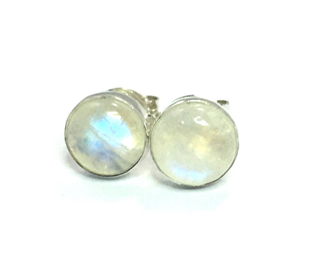 Rainbow Moonstone Stud Earrings 6mm .. Rainbow Moonstone Earrings ...