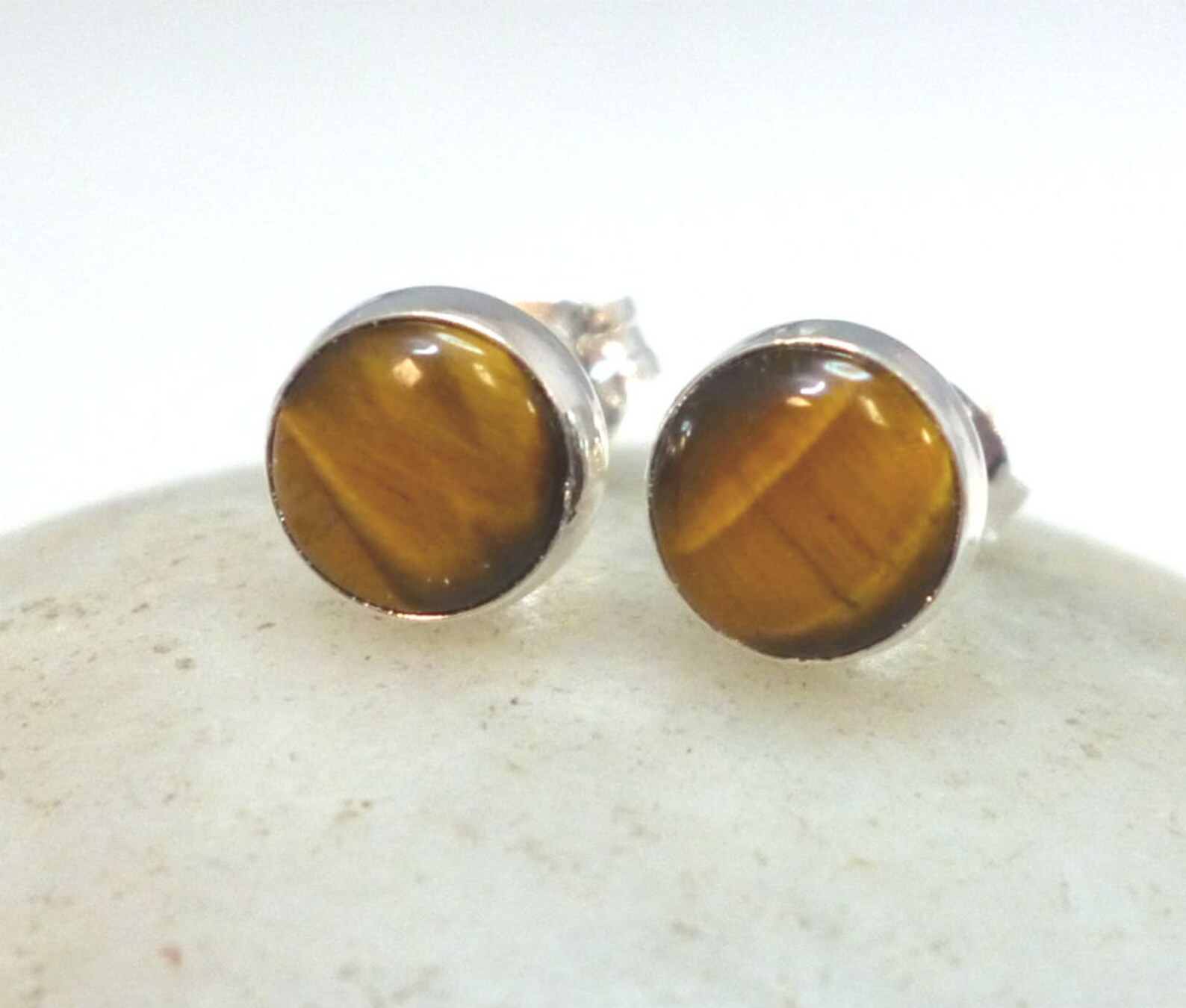 Tiger Eye Stud Earrings .. 6mm Round Studs .. Tigers Eye - Etsy