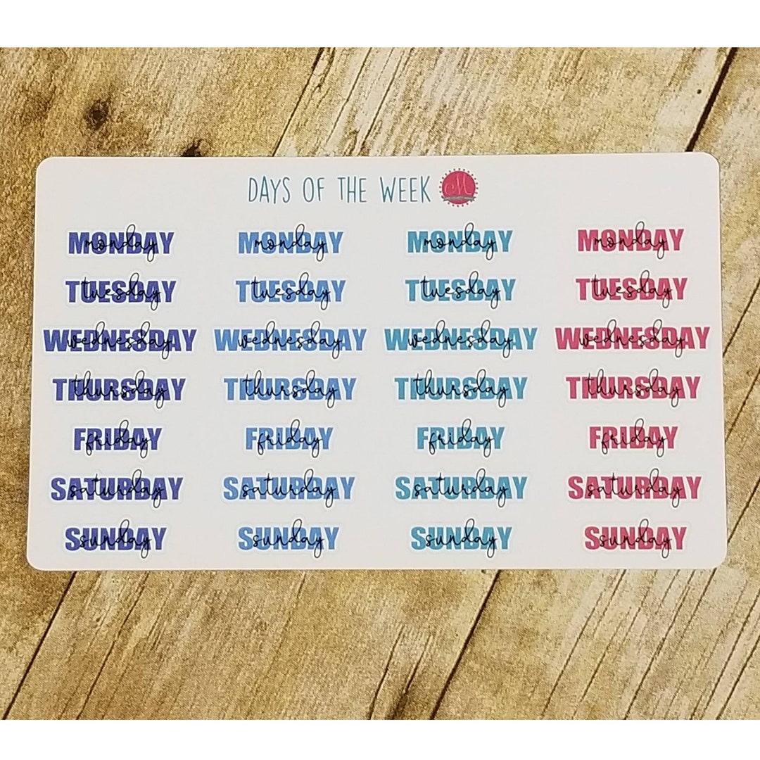 Days of the Week Title Planner Sticker Date Cover - Etsy