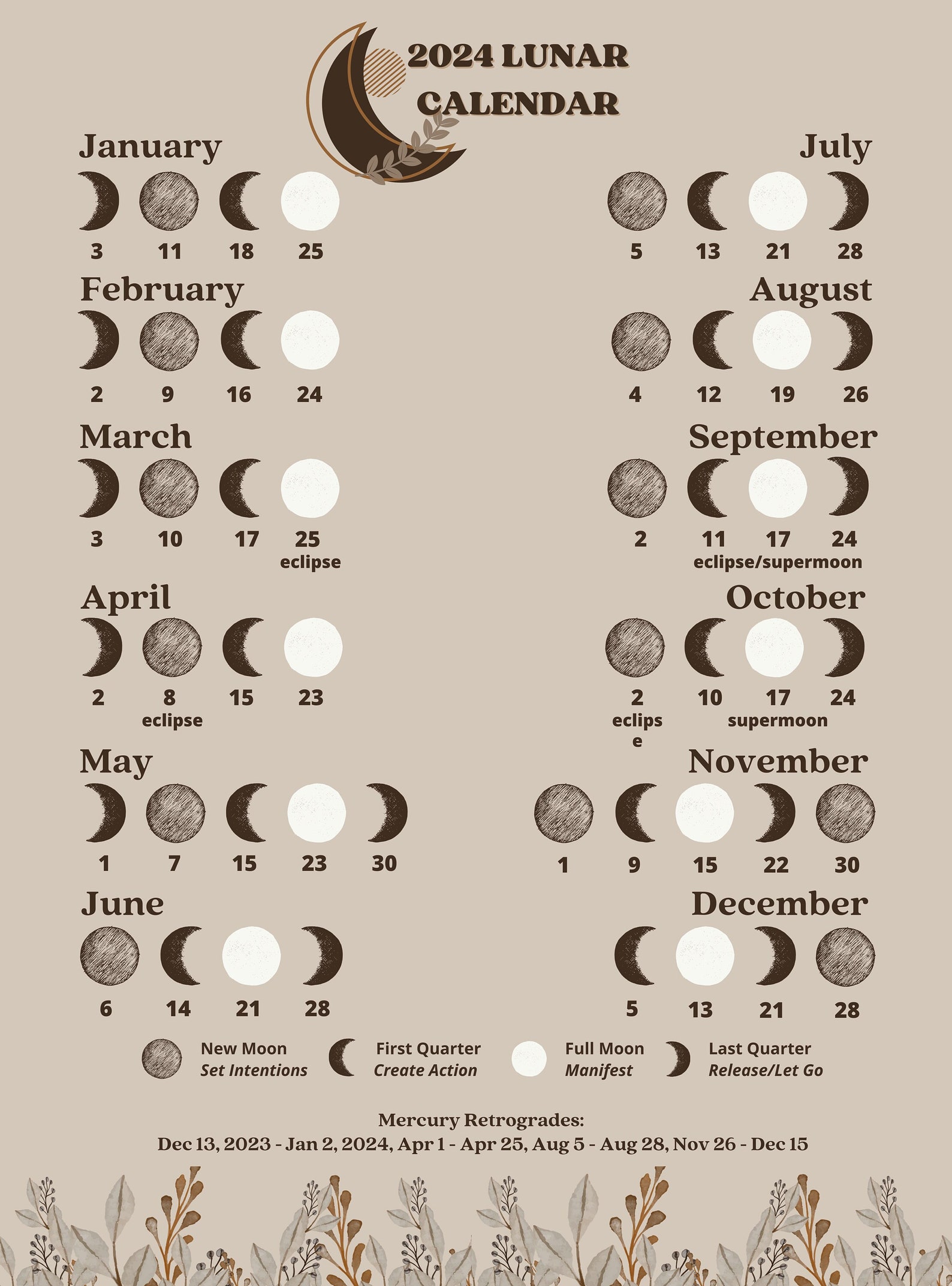 Lunar Calendar 2024 (digital) MOON CHILD Design - Etsy