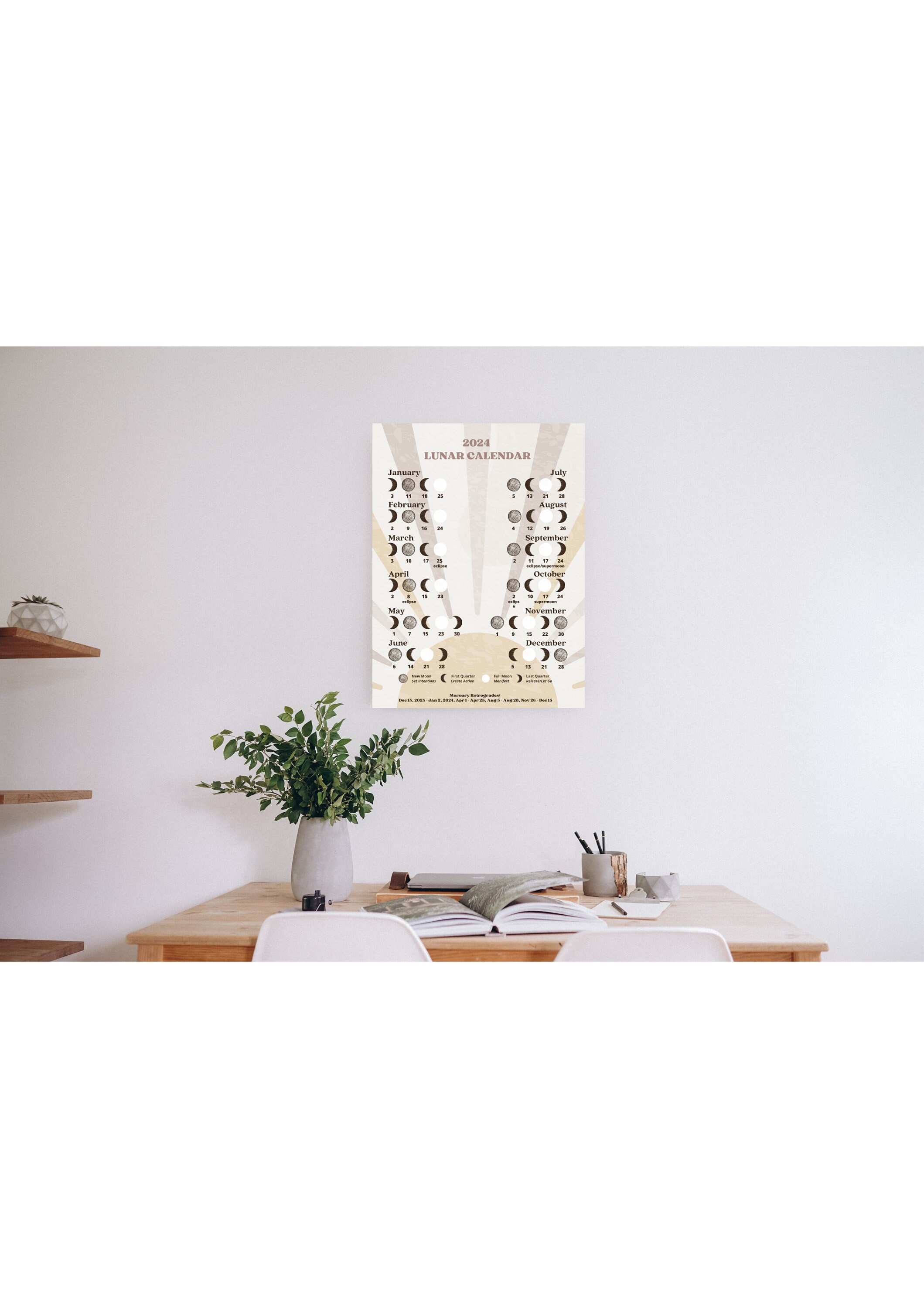 Lunar Calendar 2024 digital Moon Beam Design - Etsy