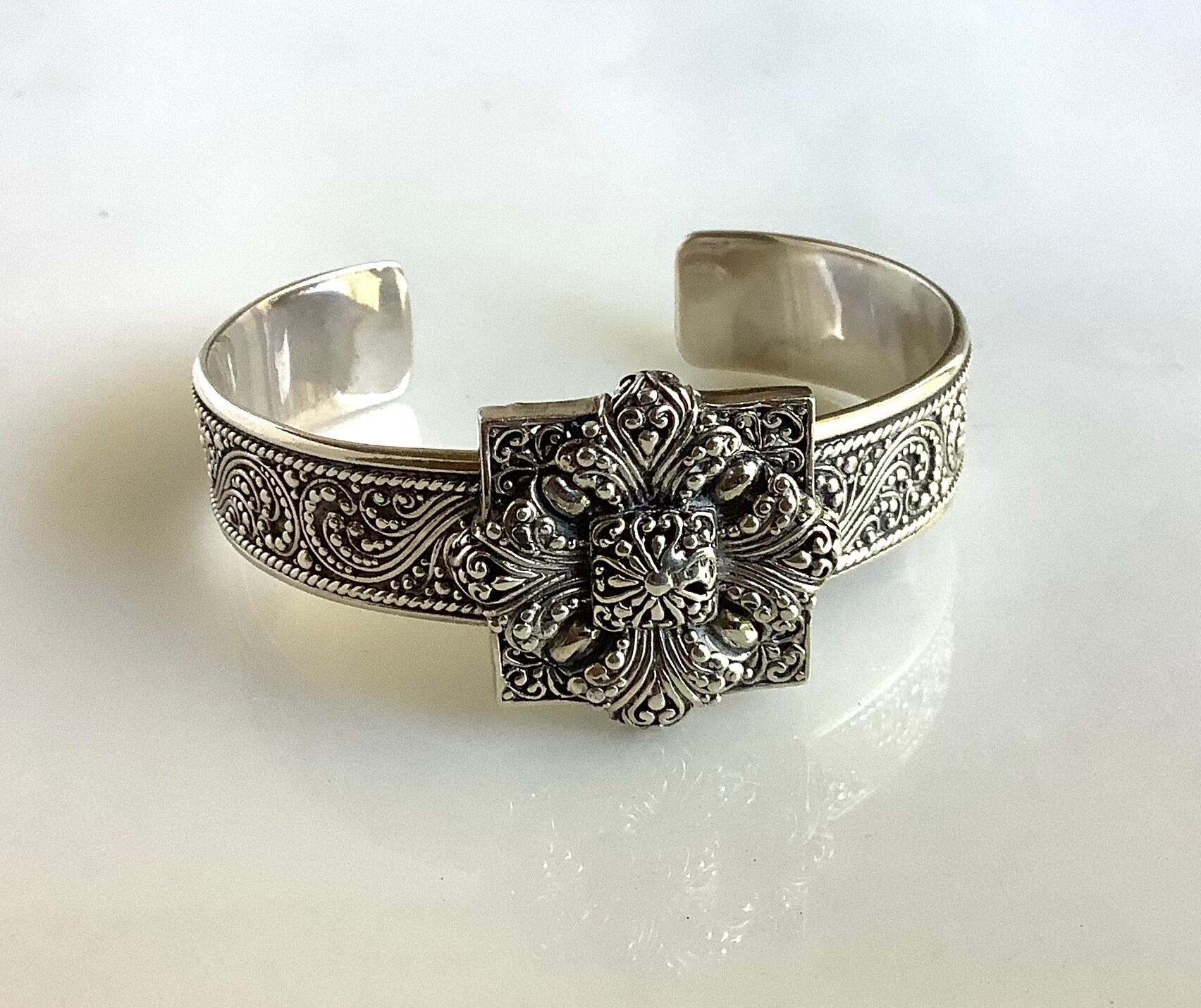 Cross Floral Sarda Artisans of Bali Cuff Bracelet Sterling - Etsy