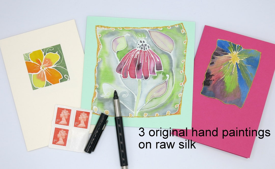 Set of 3 Silk Painted Cards for Any Occasion UK Seller - Etsy