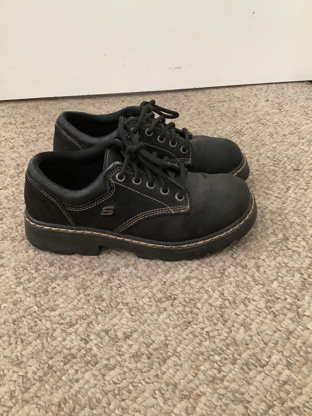 Vtg 90s Y2K Skechers Black Platform Oxford Work Loafer Lace up Shoes ...