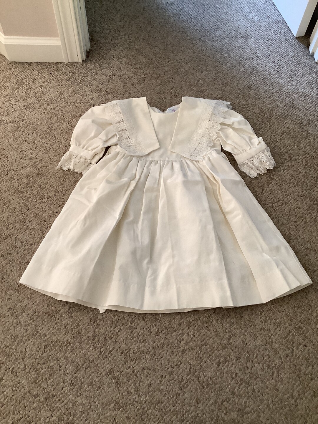Vintage 90s White Simi Prairie Puff Sleeve Lace Collar Flower Girl ...