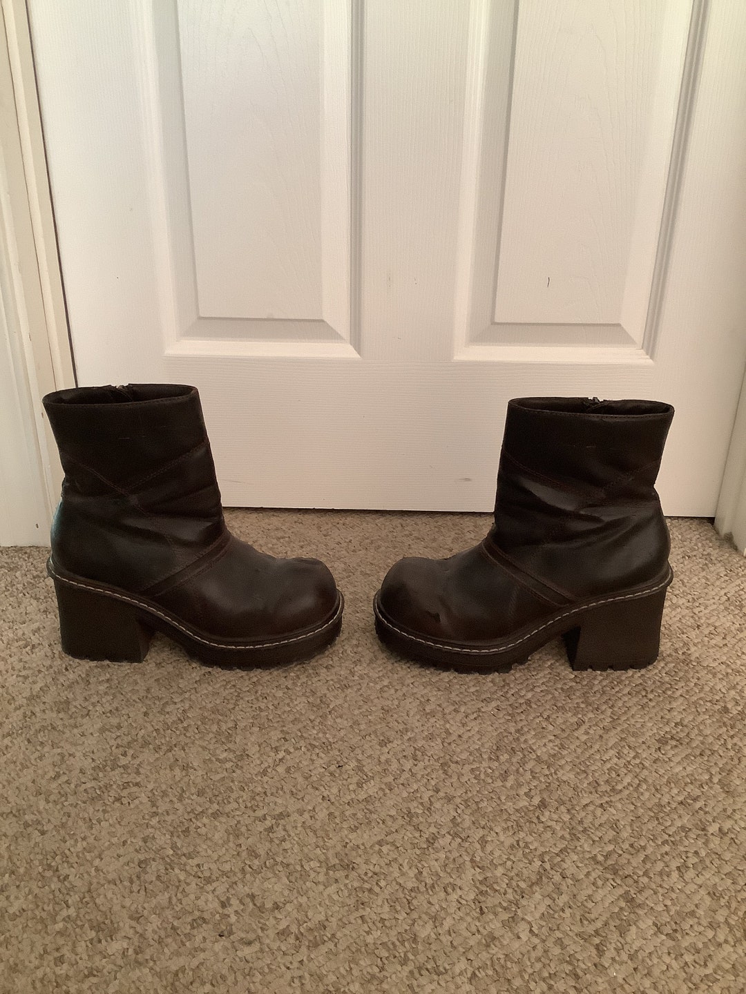 Vtg 90s Xhilaration Brown Mega Platform Chunky Heel Y2K Rocker Boots Sz ...