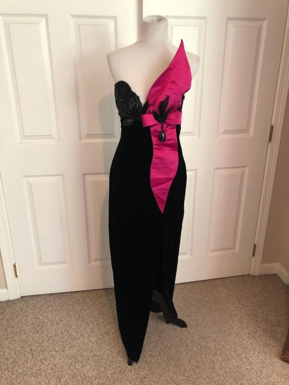 Vintage Sam Carlin Designer black & Fuchsia black vel… - Gem