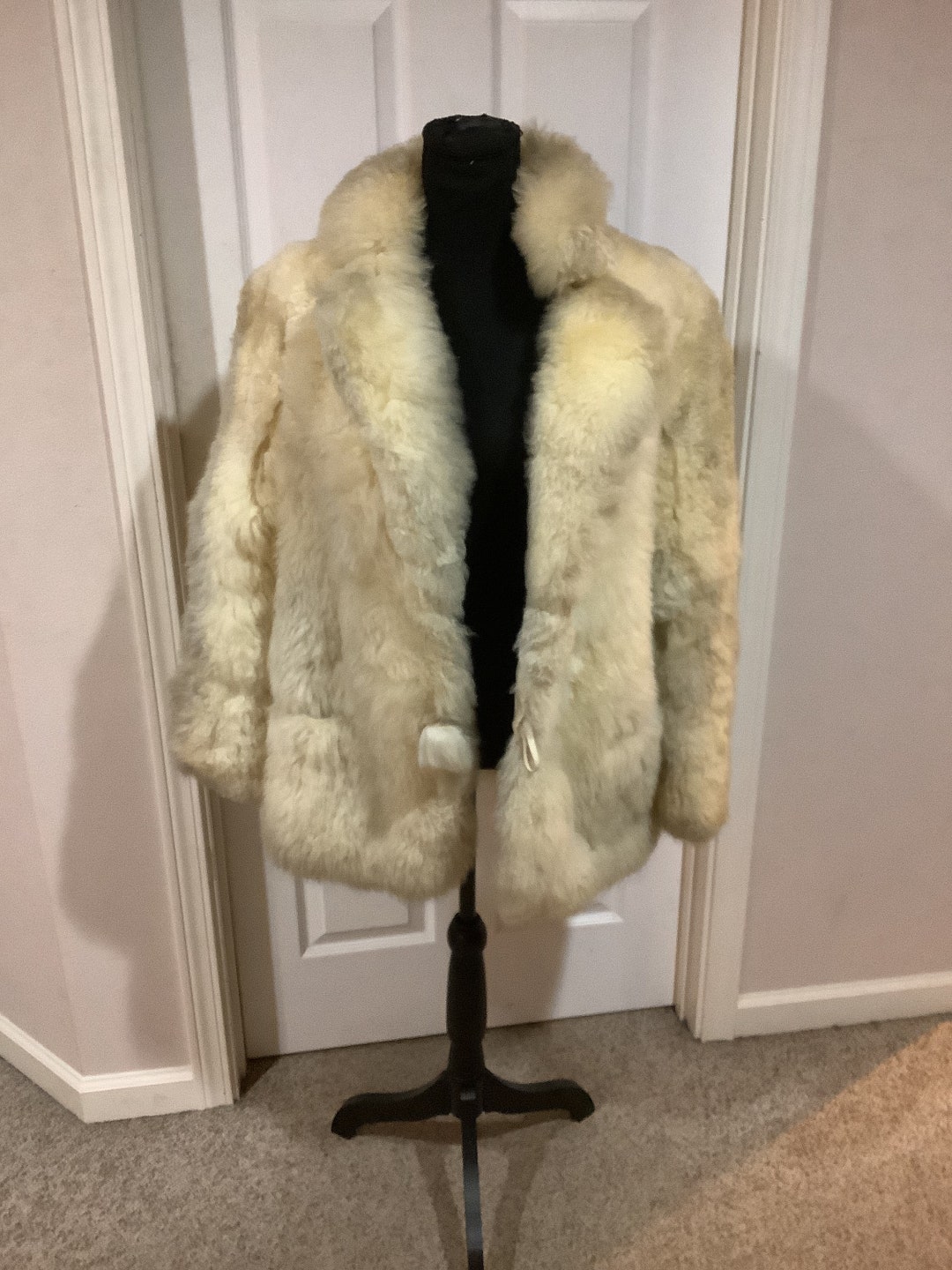 Vintage 70s Rabbit Mixed Fur Beige Fur Yeti Warm Jacket Coat Woodstock ...