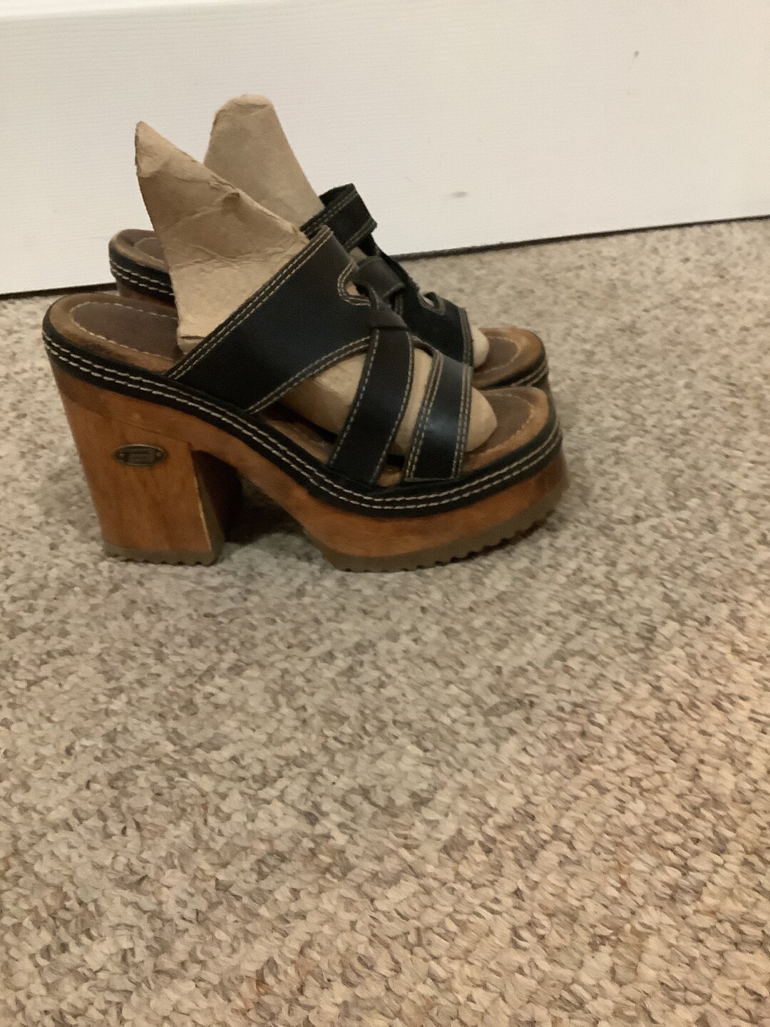 Vintage Bongo 90s Brown Platfrom Wood Platform Chunky Heel - Etsy