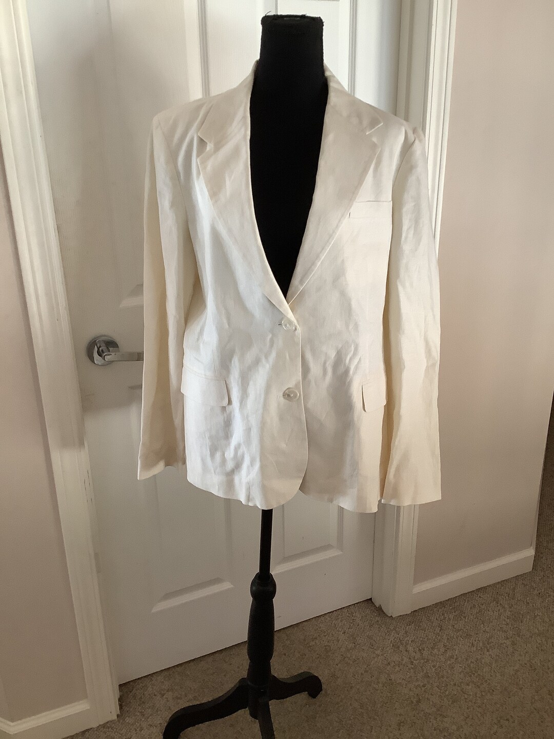 Vintage 90s 2000 Lauren by Ralph Lauren off White Linen Blazer Jacket ...