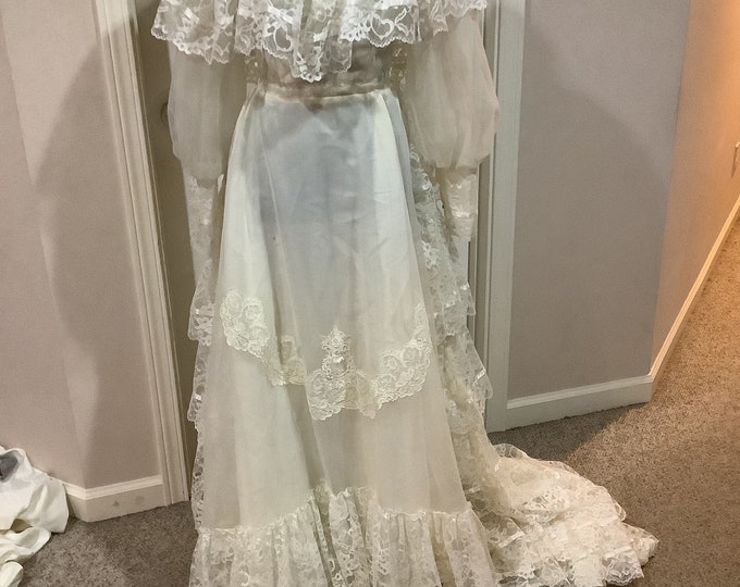 Vintage 70s Brideallure White High Neck Victorian Illusion See Thru ...