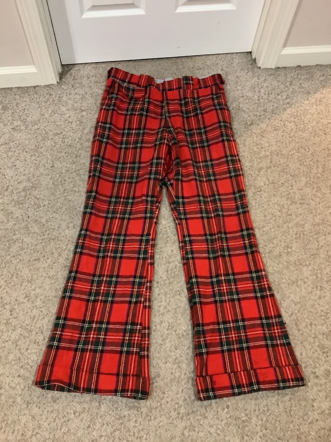 Vintage 1970s Mens Farah Like Tartan Red Green Plaid Grunge Wide Cuff ...