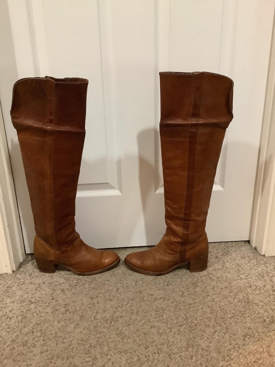 Vintage 70s 80s Frye Black Label Chestnut Leather Tall Campus Fold Over ...