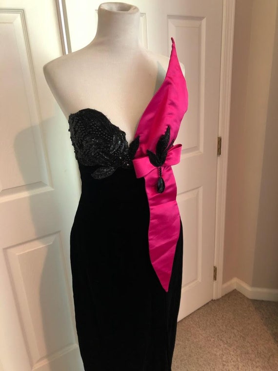 Vintage Sam Carlin Designer black & Fuchsia black vel… - Gem