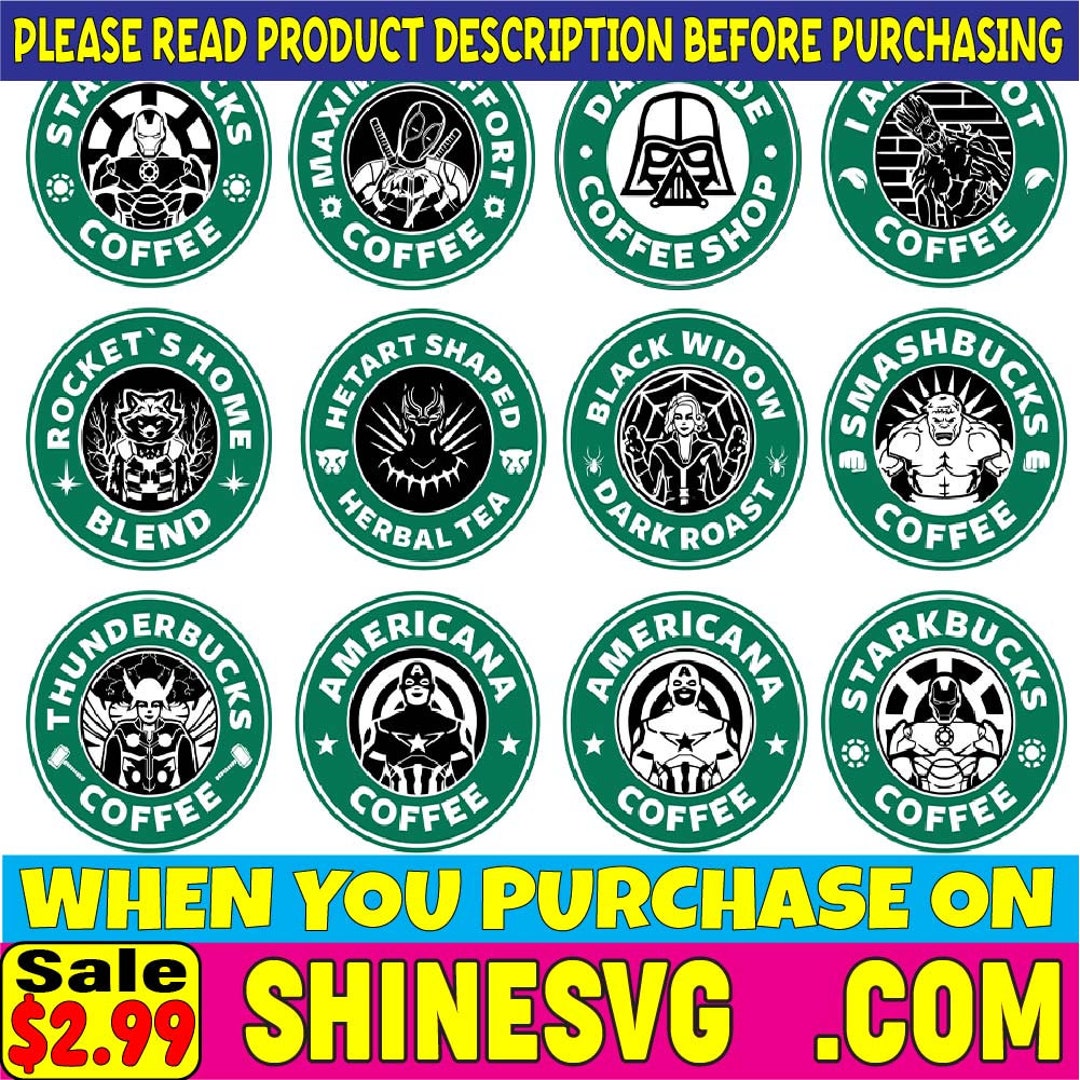 Bundle 12 Files Superhero Starbucks Svg, Superhero Coffe Svg, Movie Svg ...