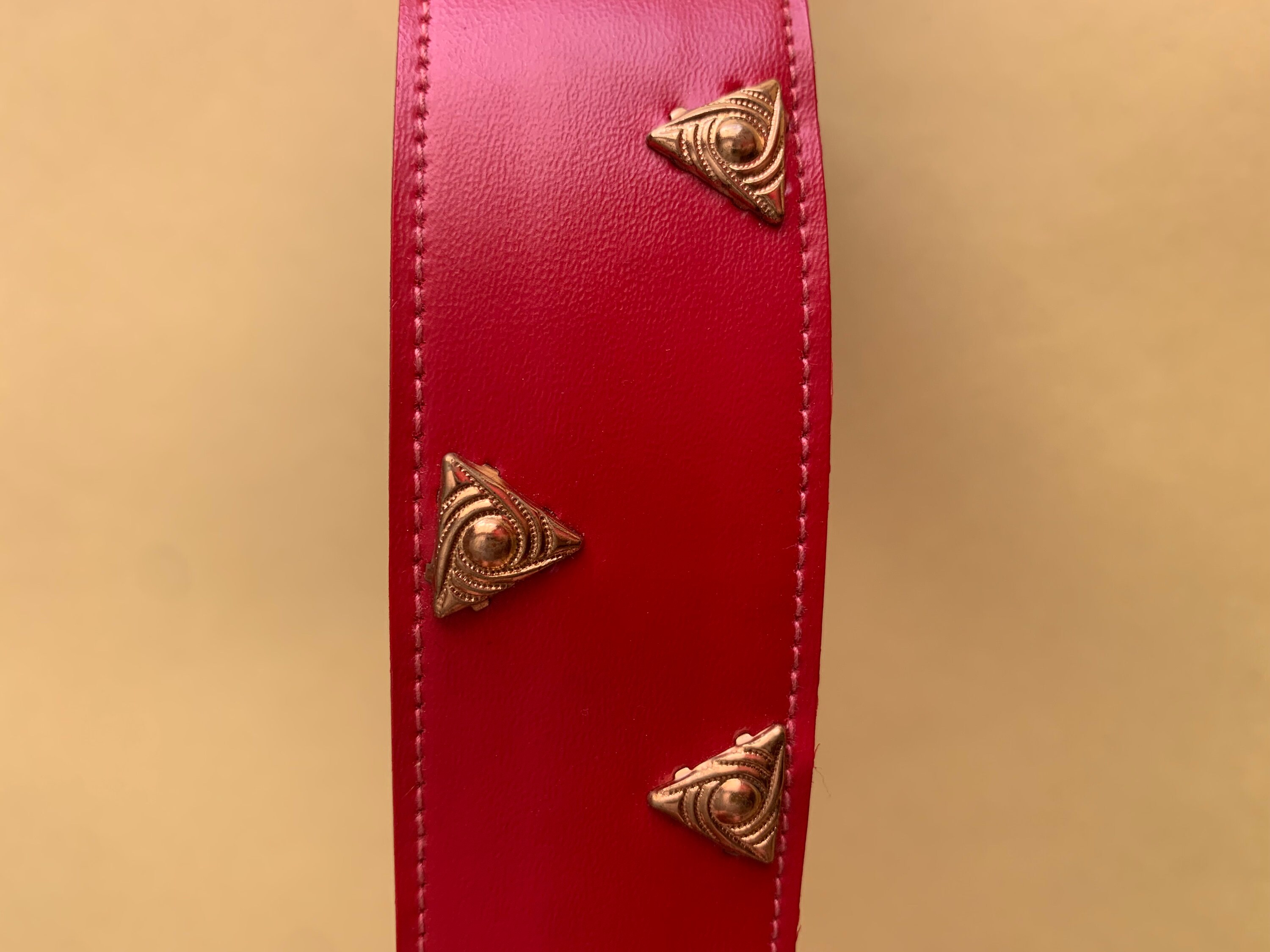 Vintage 80s Red Leather Gold Pyramid Accent Studded Belt Egyptian ...
