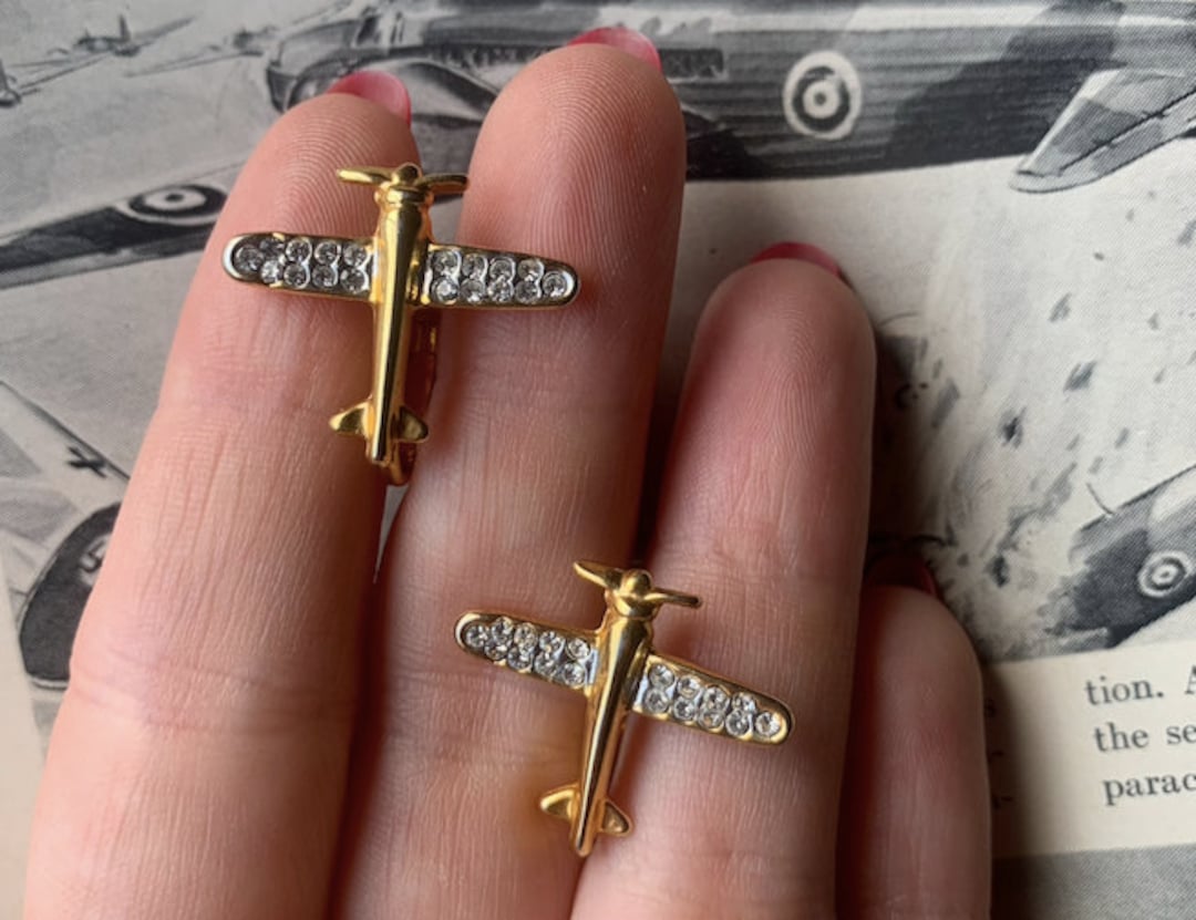 Vintage 50s Rhinestone Screw-back Airplane Earrings - Etsy