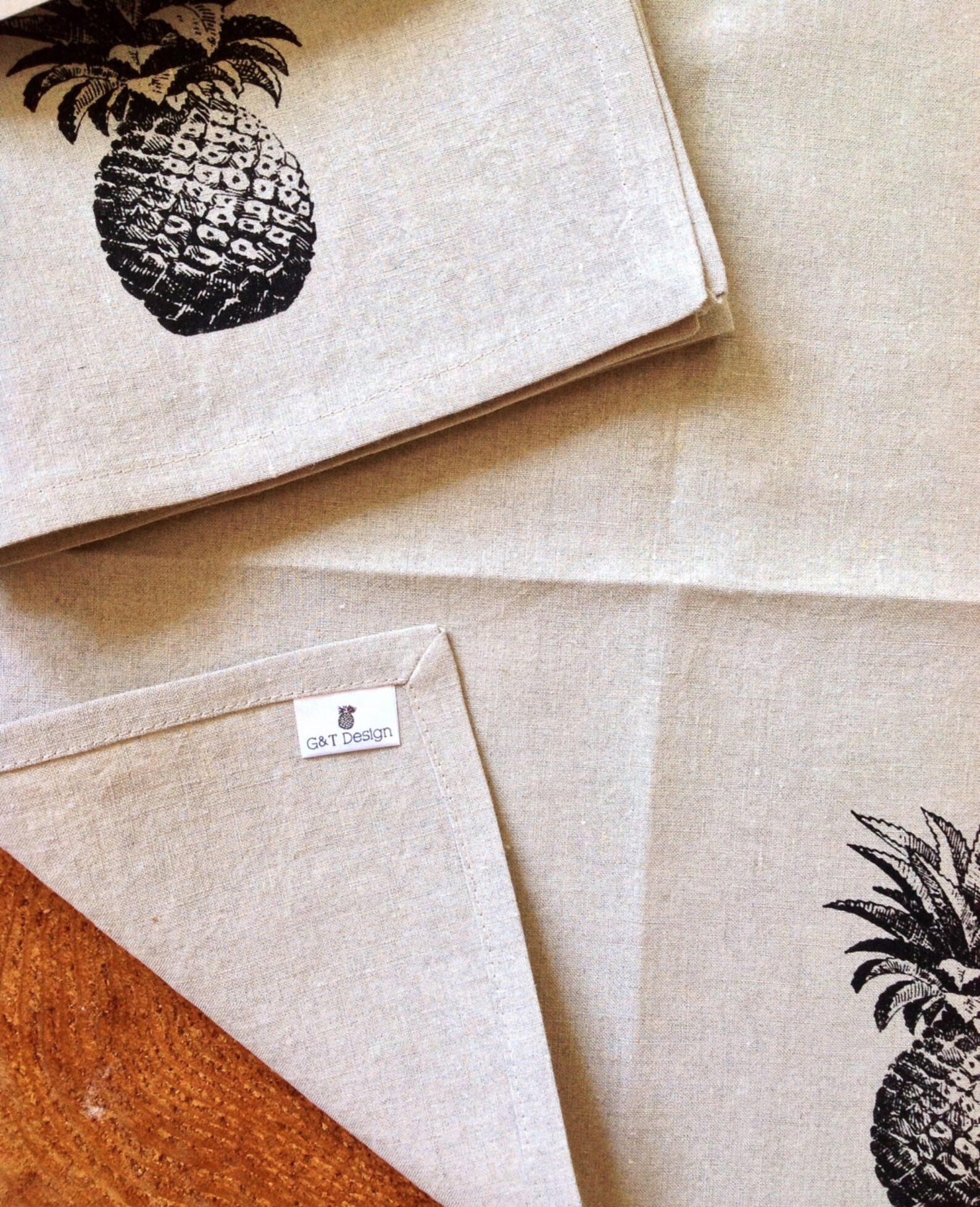 Pineapple Screen Printed Cocktail Napkins, 100% Linen, Set of Four ...