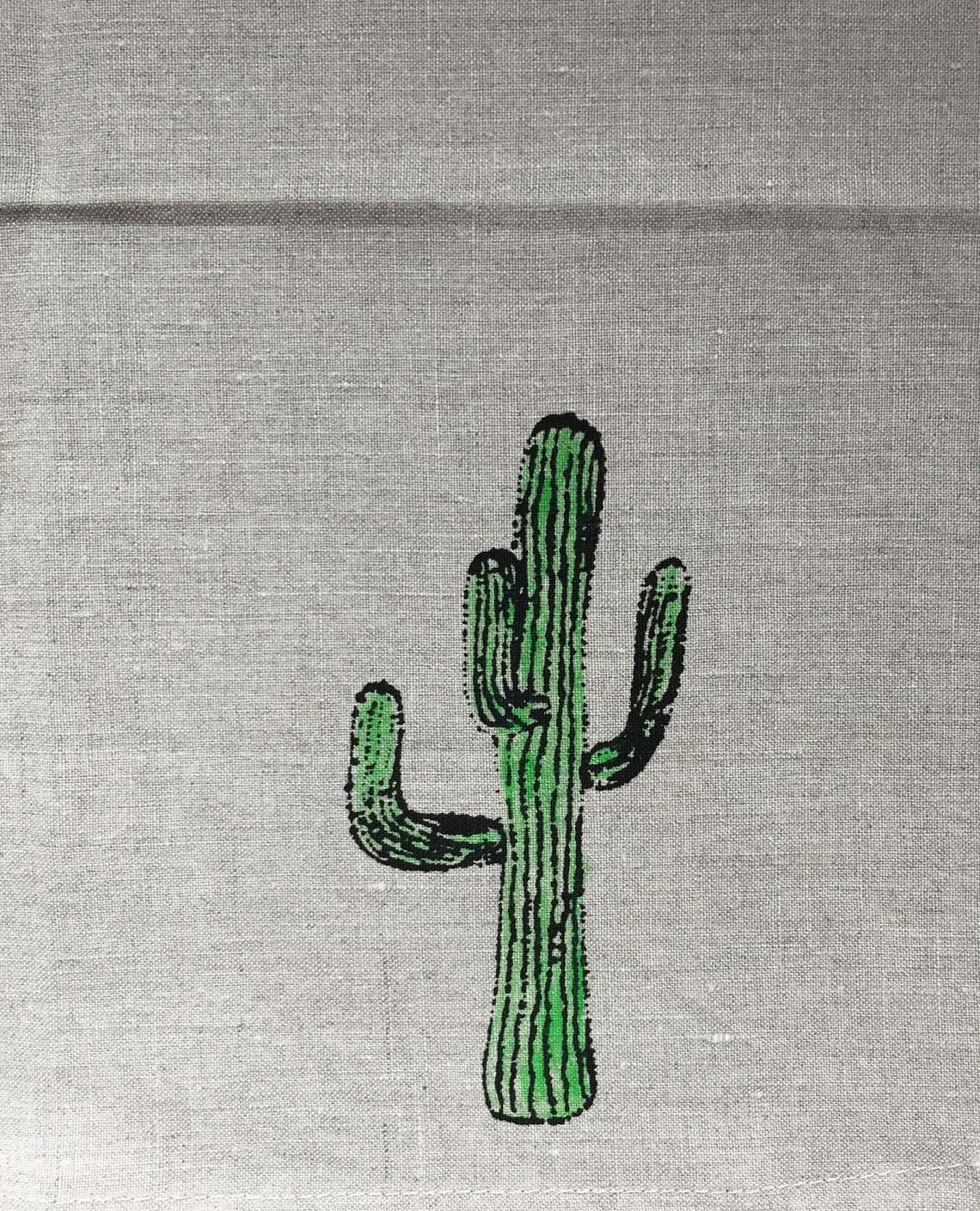 Black or Green Cactus Screen Printed Onto 100% Natural Linen Cocktail ...