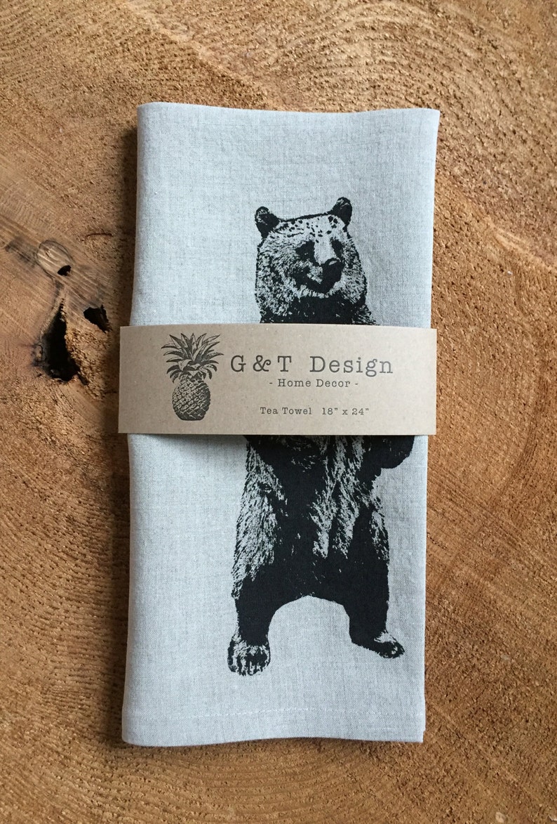 Standing Black Bear Screen Printed Onto 100% Natural Linen - Etsy