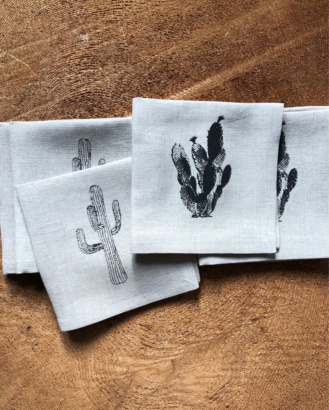 Black or Green Cactus Screen Printed Onto 100% Natural Linen - Etsy