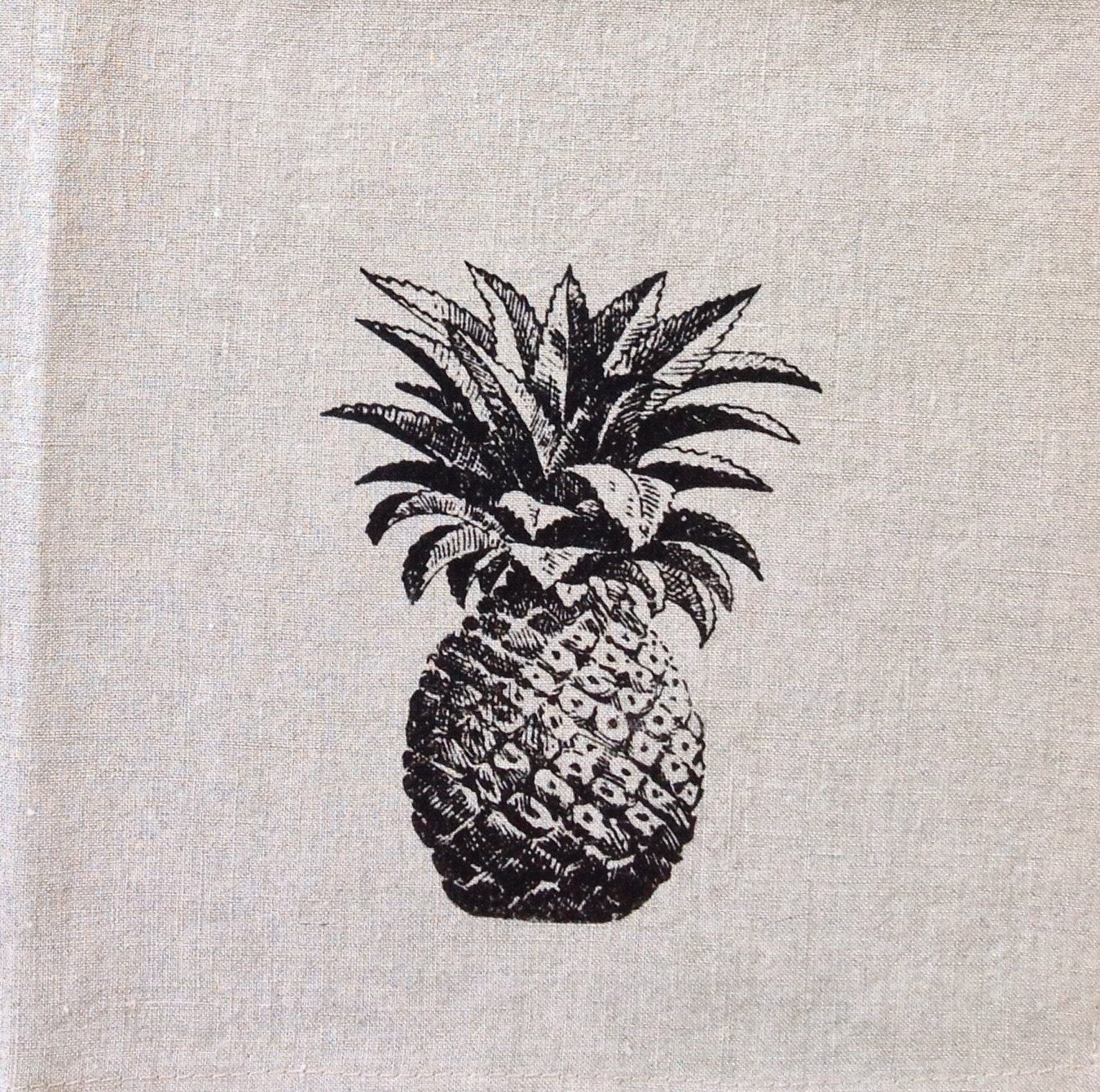 Pineapple Screen Printed Cocktail Napkins, 100% Linen, Set of Four ...