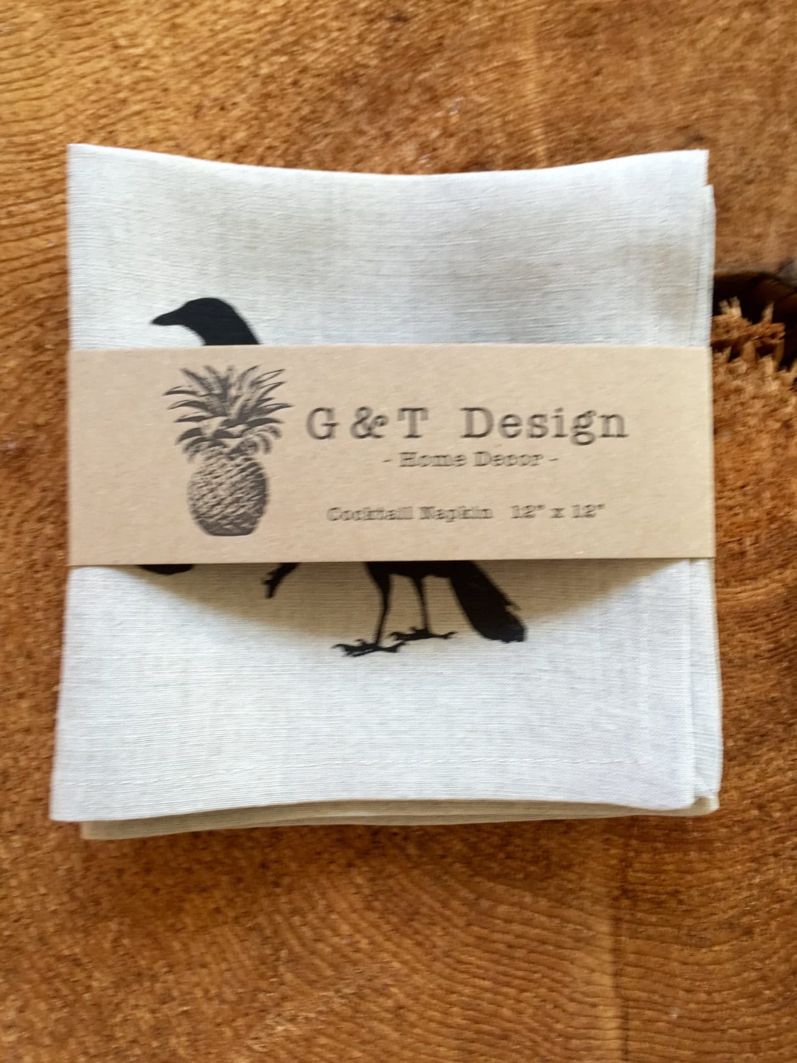 Black Crows Screen Printed Cocktail Napkins on 100% Linen in a Natural ...