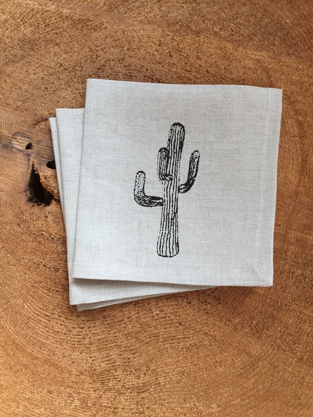Black or Green Cactus Screen Printed Onto 100% Natural Linen Cocktail ...