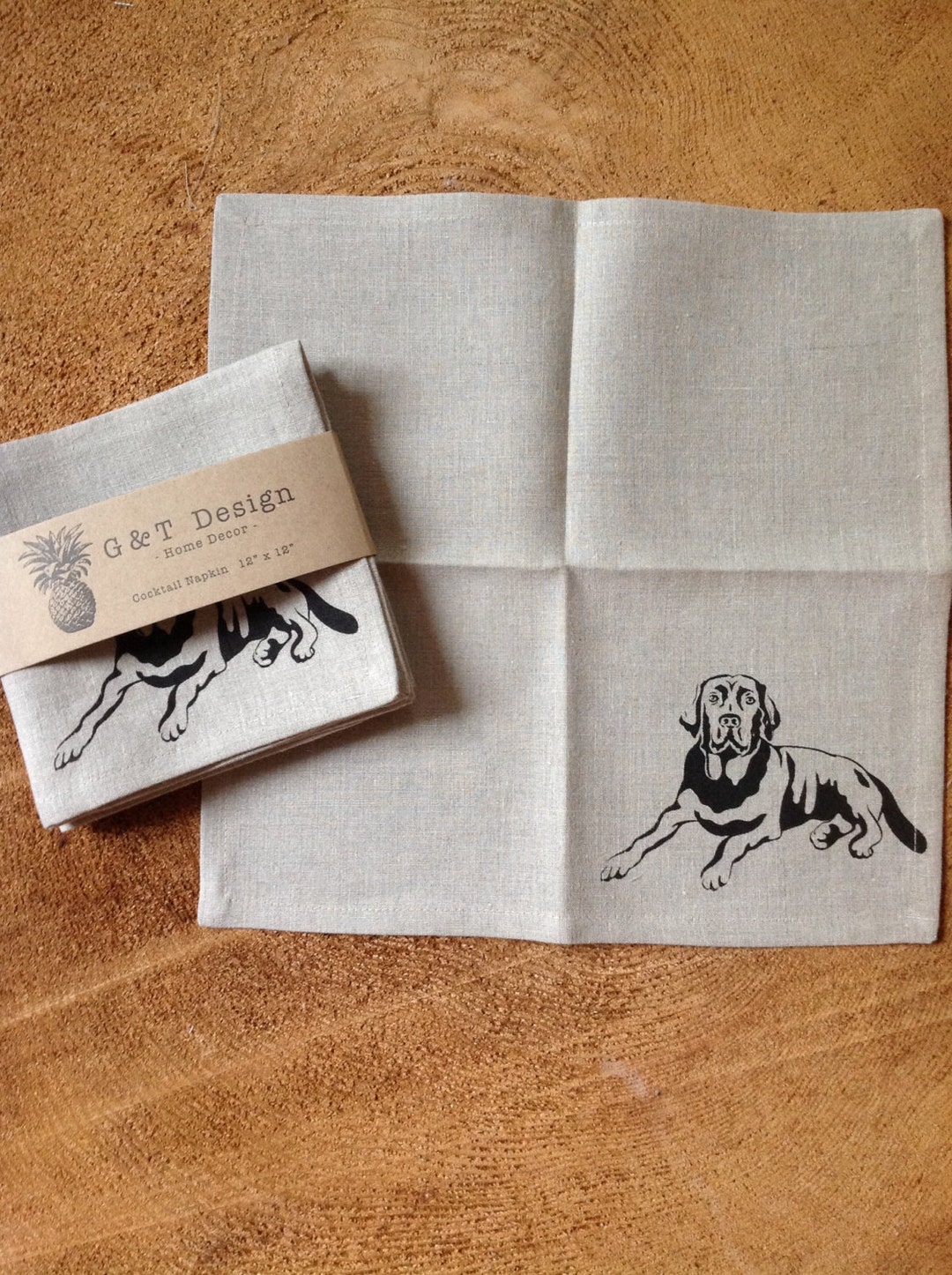 Labrador Retriever 100% Linen Screen Printed Cocktail Napkins, Set of ...