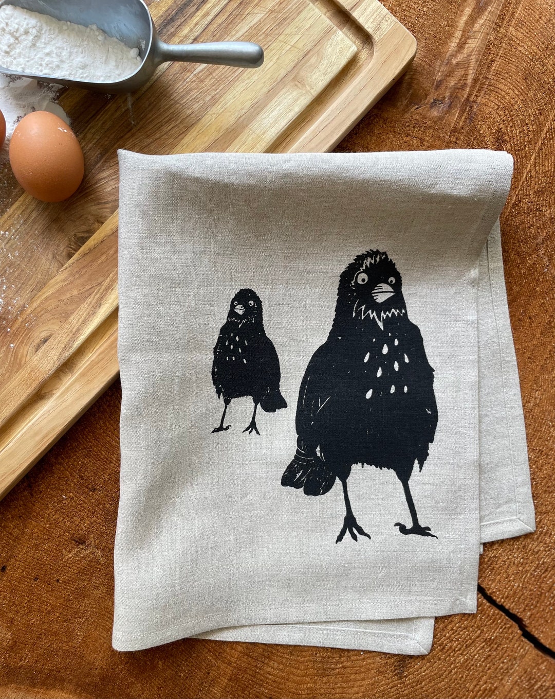 Hand Screen Printed Linen Tea Towel: Kooky Crows Kitchen Decor - Etsy