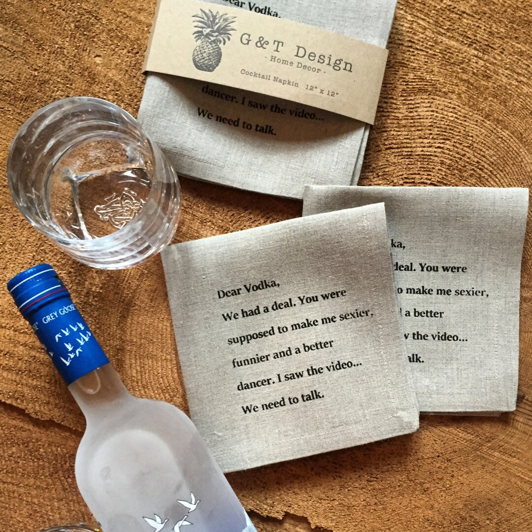 Dear Vodka..screen Printed 100% Linen Cocktail Napkins, Set of 4 ...