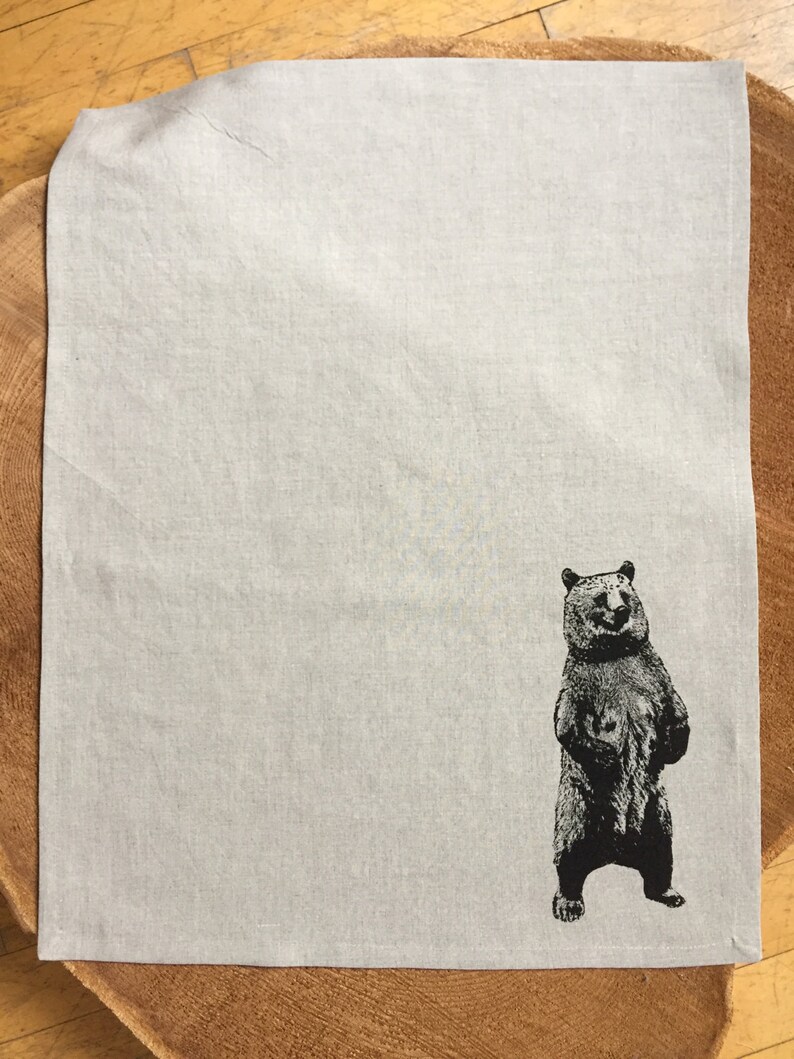 Standing Black Bear Screen Printed Onto 100% Natural Linen - Etsy