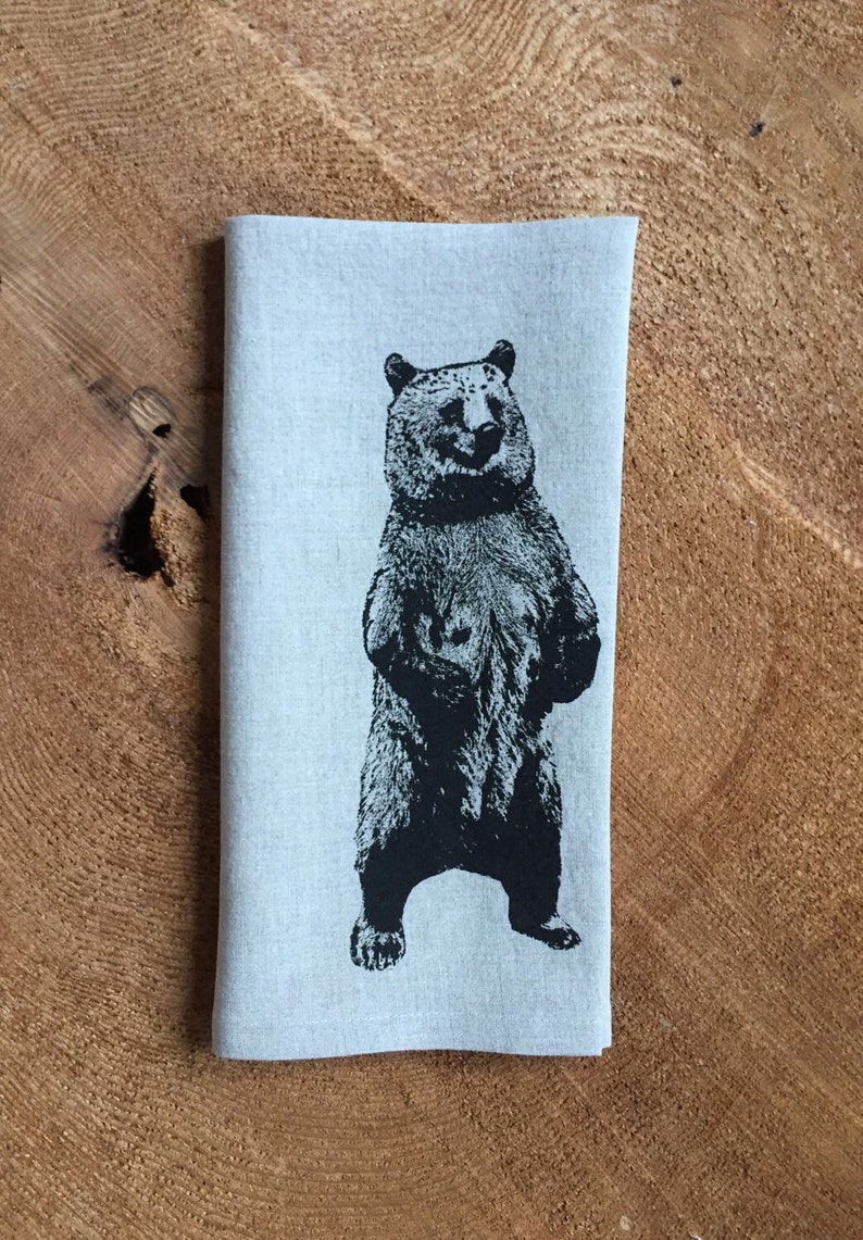 Standing Black Bear Screen Printed Onto 100% Natural Linen - Etsy