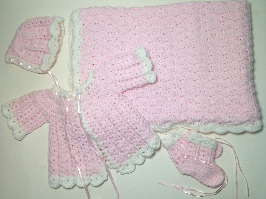 Handmade Baby Blanket and Sweater Set: Newborn Bonnet & Booties - Etsy