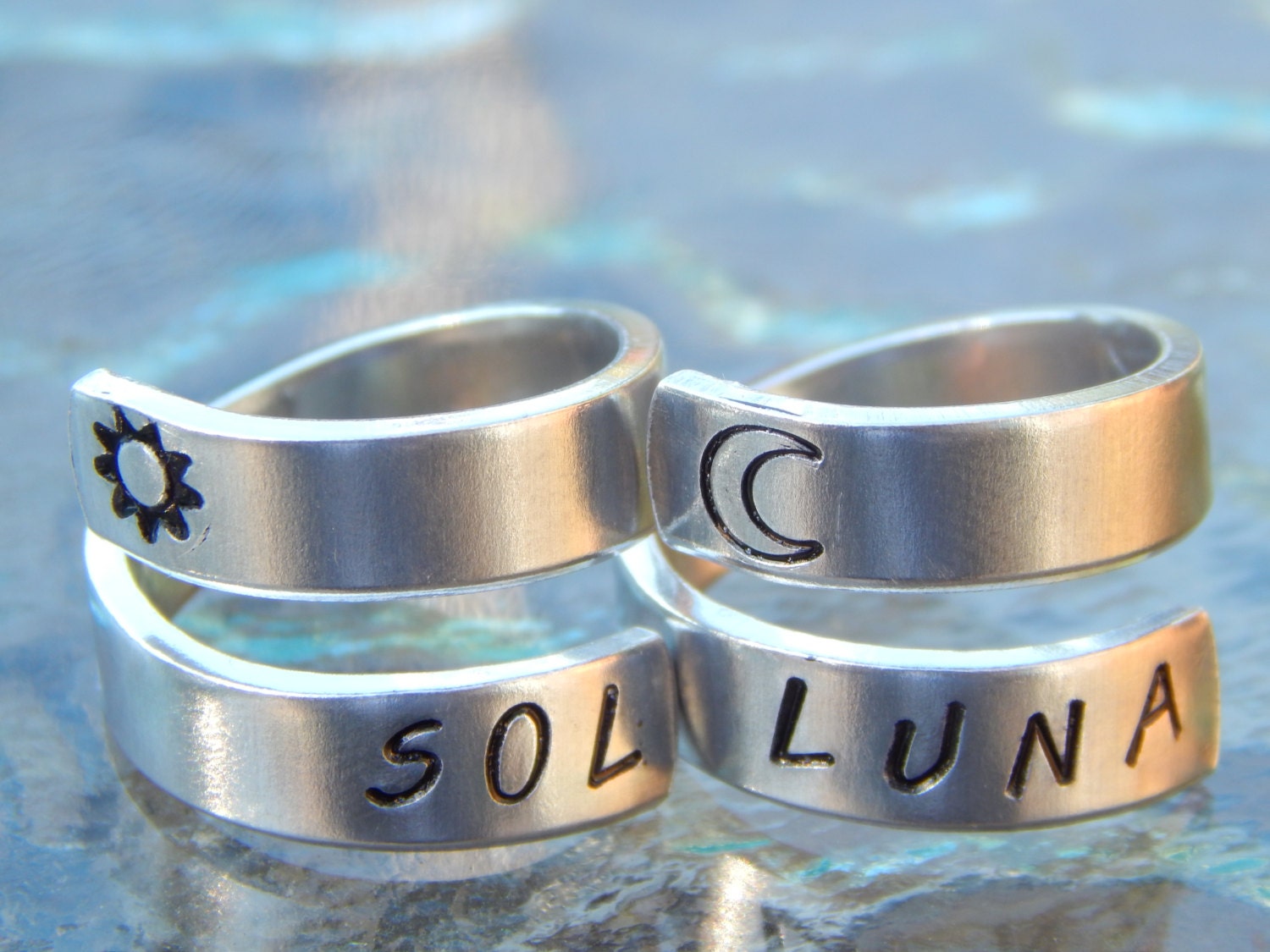 Sol Luna sun Moon Set of Two Rings | Etsy