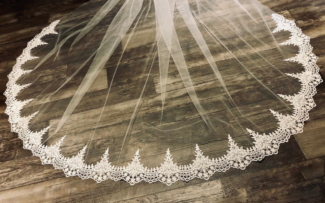 Venice Lace Veil, Lace at Hem, Cathedral Lace Veil, Chapel Lace Veil ...