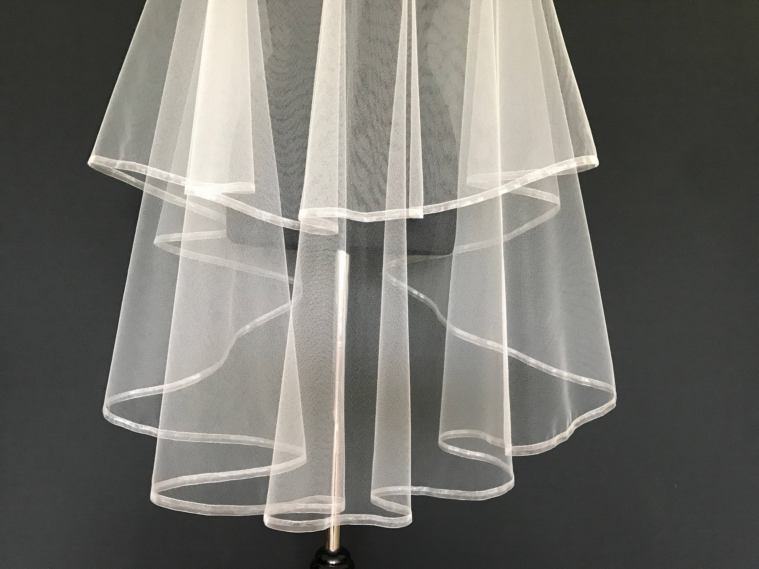 Organza Trim Drop Veil Double Tier Veil Veil With Blusher | Etsy