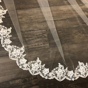 Embroidered Couture Lace Veil, Lace at Hem, Chapel Lace Veil, Cathedral ...