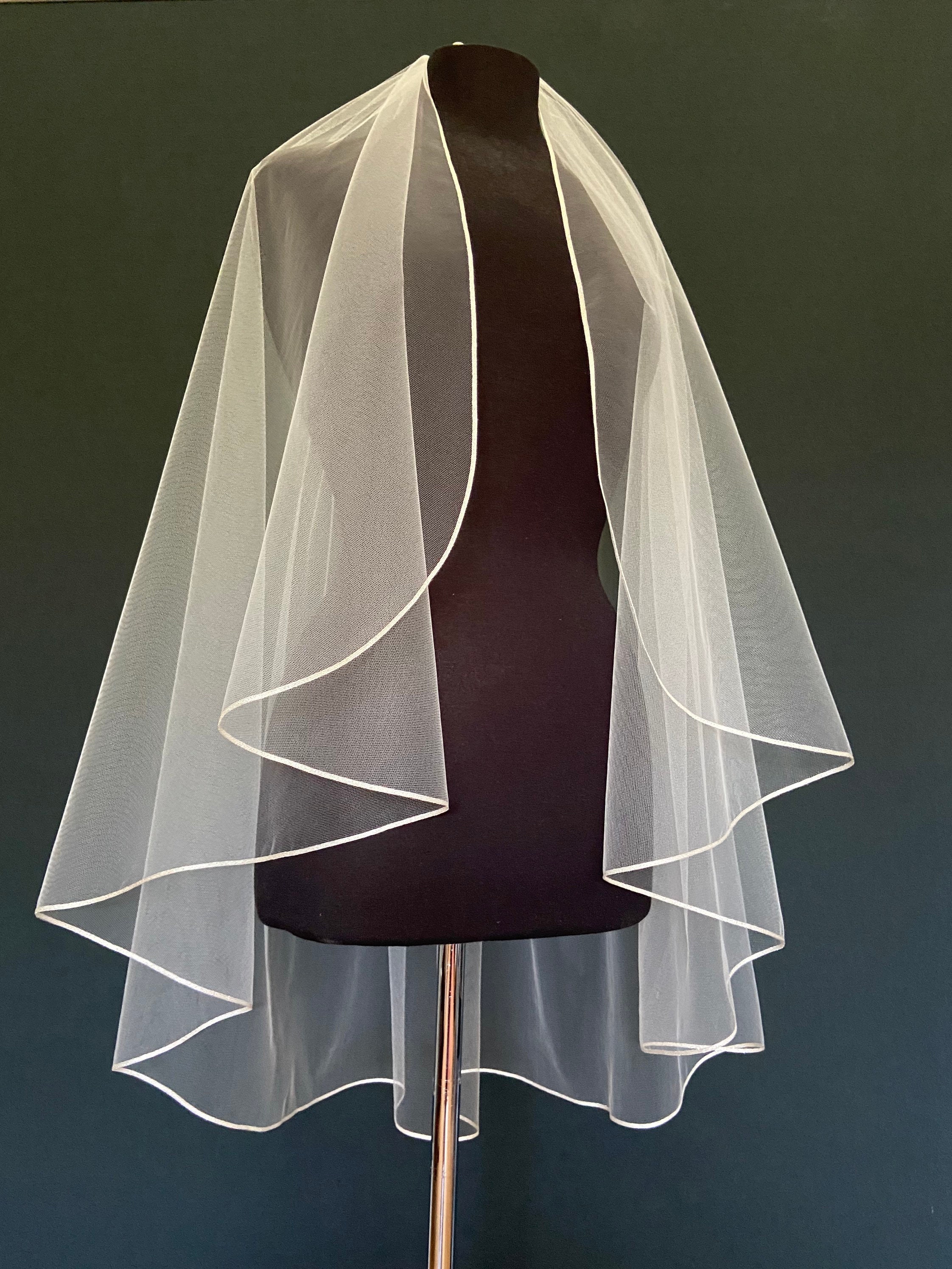 Metallic high end Japanese silver trim veil Single tier veil | Etsy