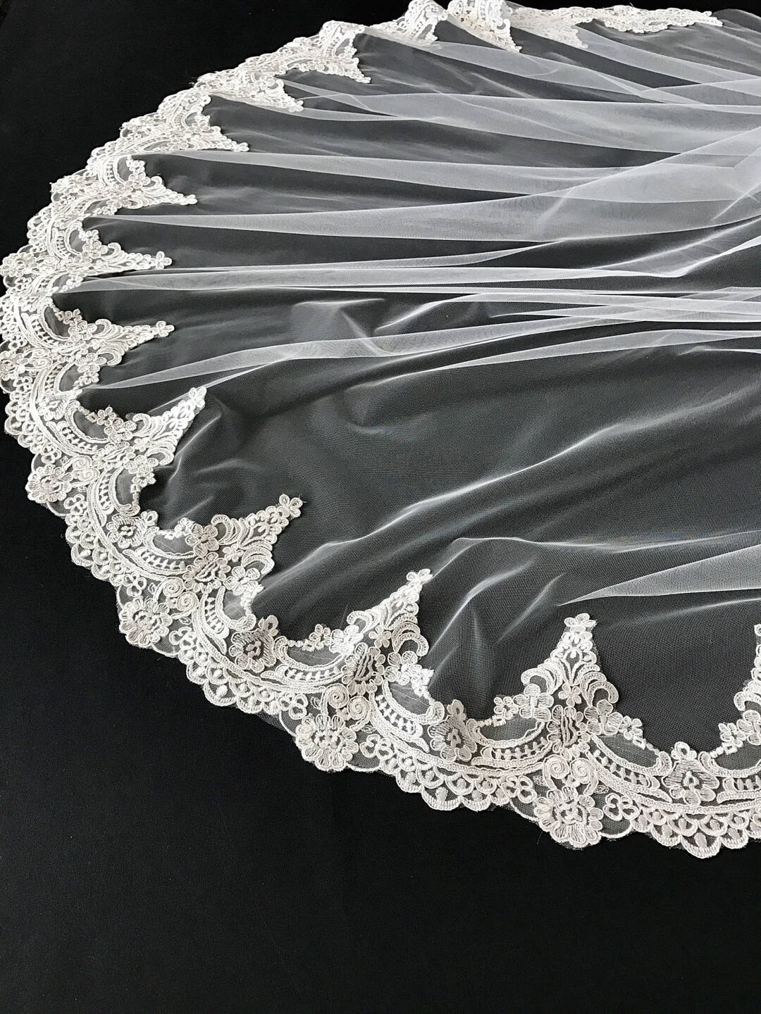 Vintage Lace Veil, Embroidered Lace Veil, Cathedral Lace Veil, Chapel ...