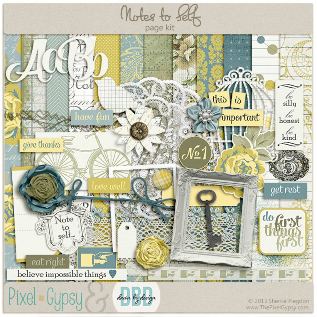 Notes to Self Digital Kit - Digital Scrapbooking Page Kit for All About ...