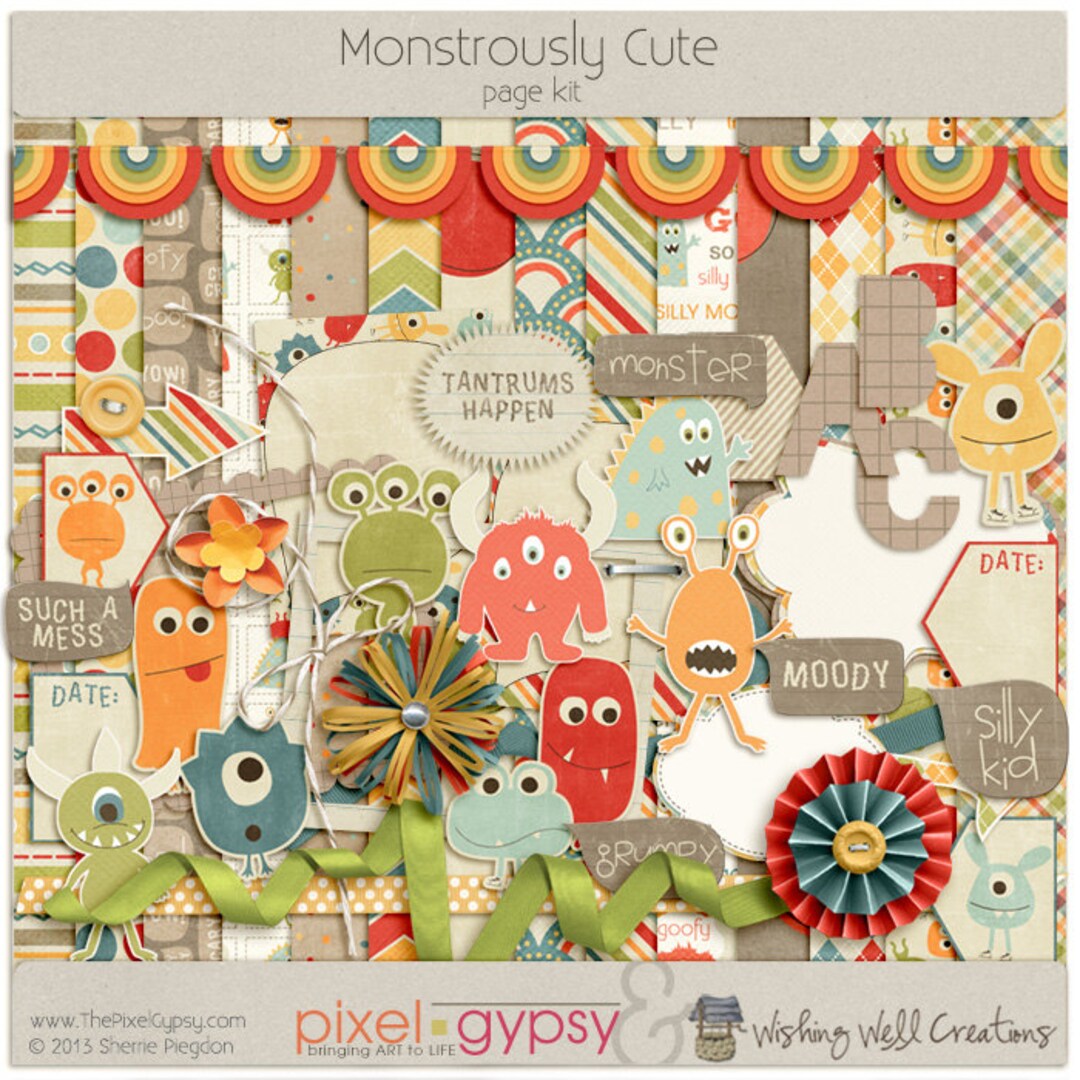 Digital Scrapbooking Kit With Monsters for Kids, Parenting, Everyday ...
