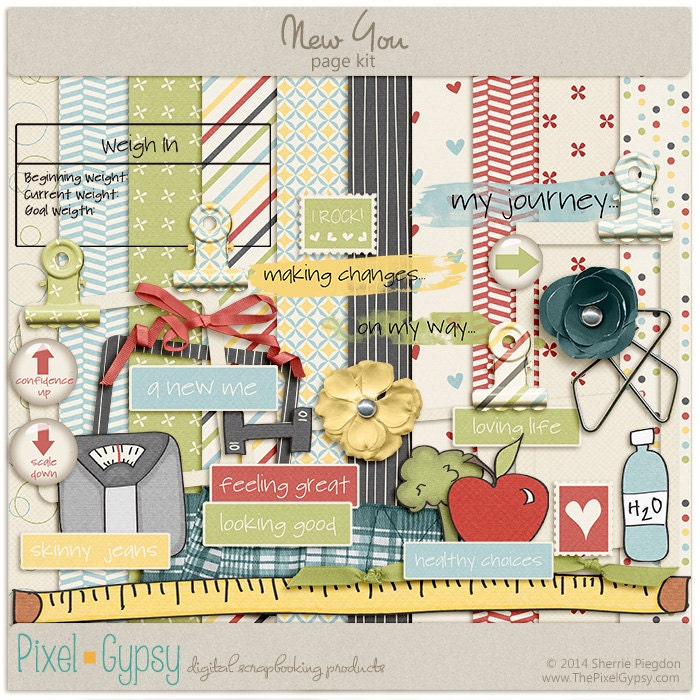 Digital Scrapbooking Page Kit for Diet, Weight Loss, Exercise - New You ...
