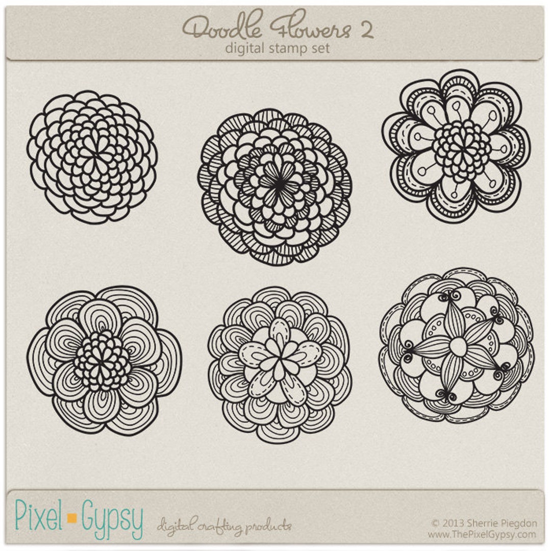 Doodle Flowers 2 Digital Stamps - Digital Doodled Flower Stamps for ...