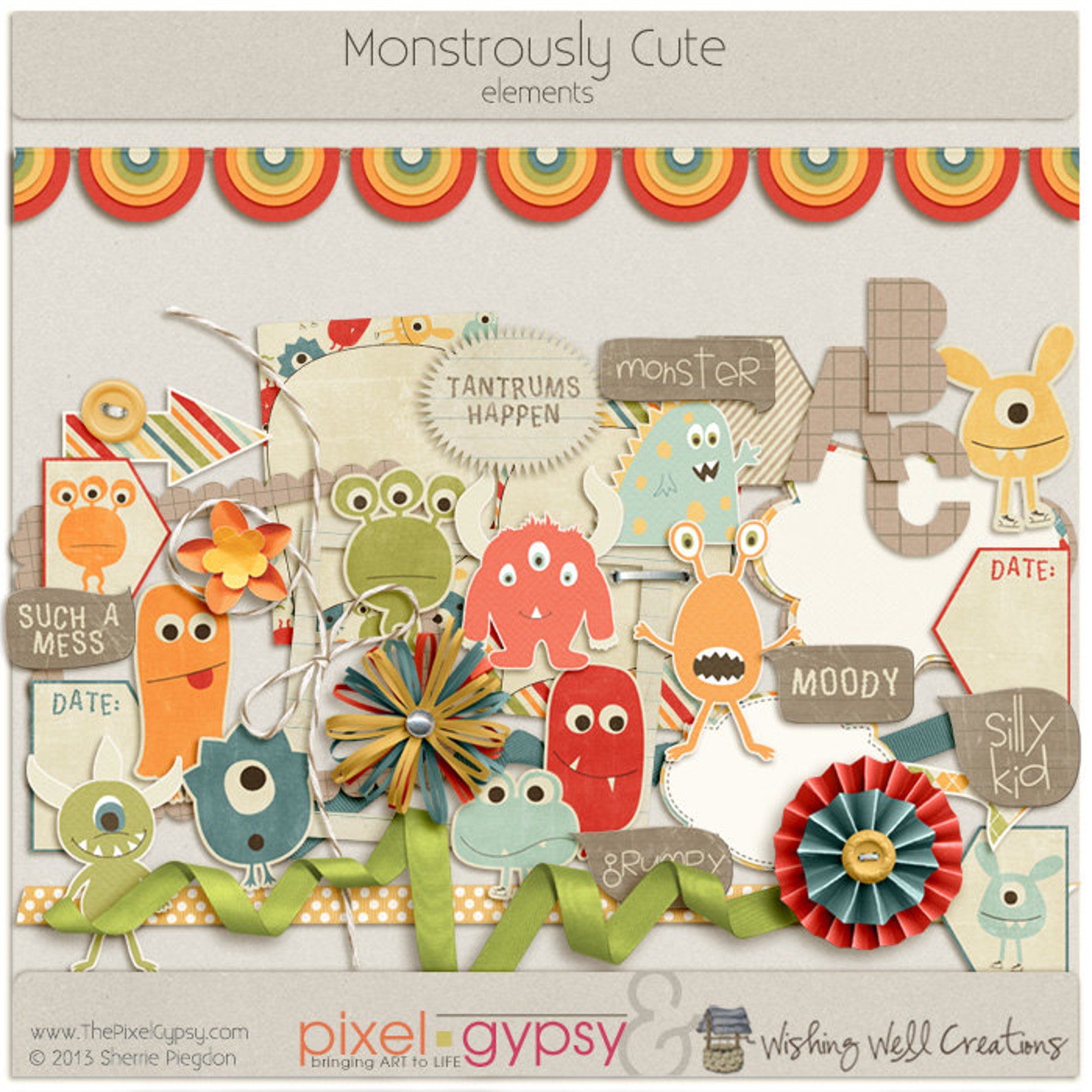 Digital Scrapbooking Kit With Monsters for Kids, Parenting, Everyday ...