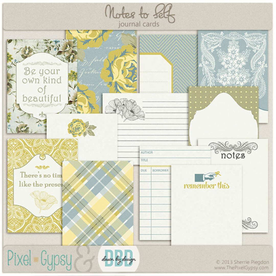 Notes to Self Digital Journal Cards - Digital Scrapbooking Project Life ...
