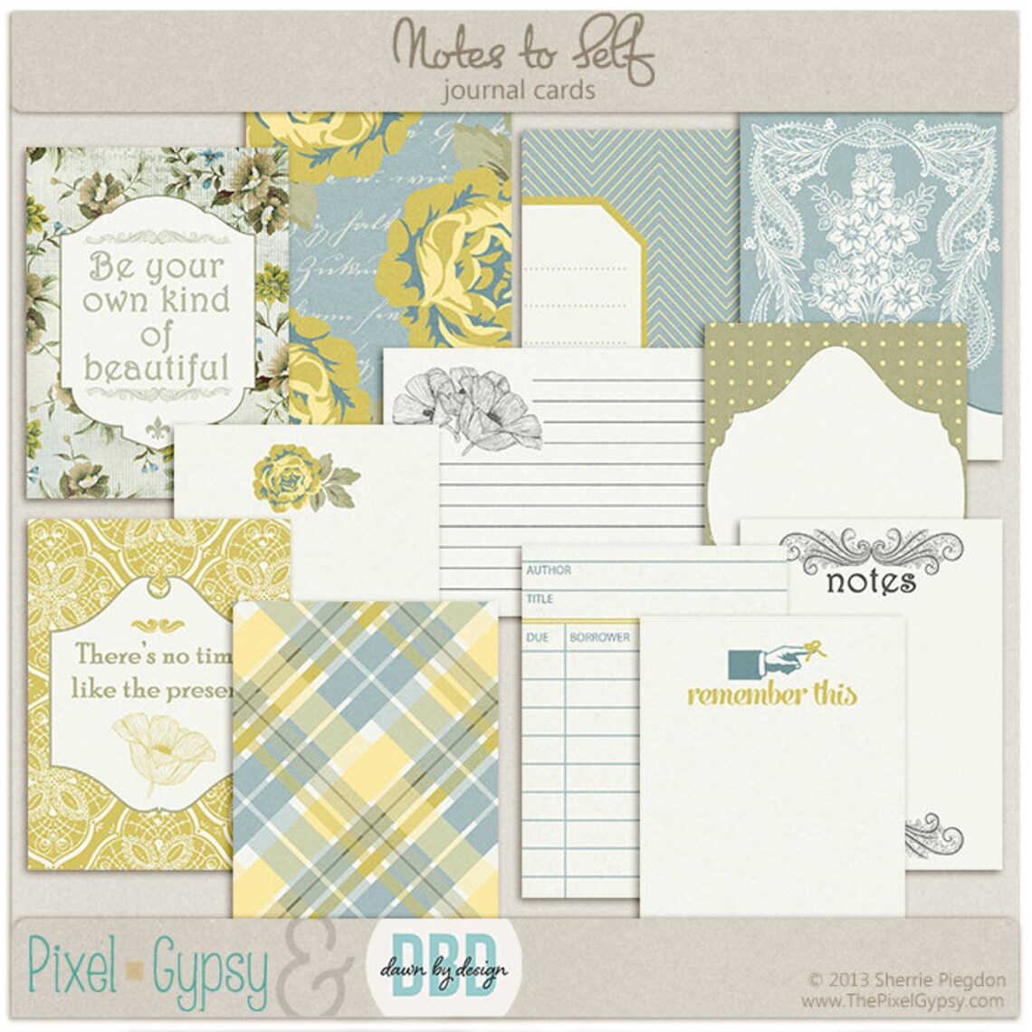 Notes to Self Digital Journal Cards - Digital Scrapbooking Project Life ...