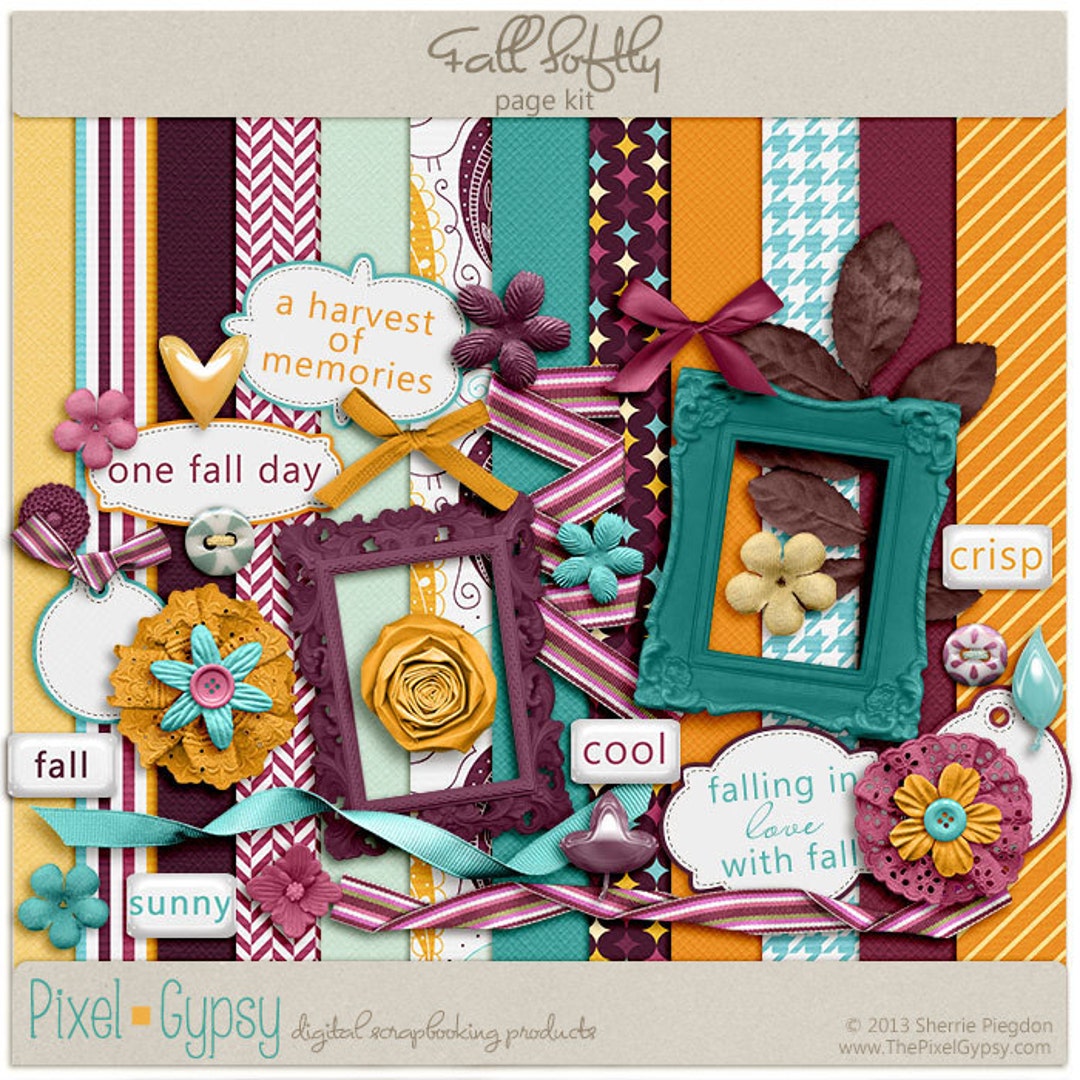 Digital Scrapbooking Mini Kit for Fall, Autumn, Everyday - Fall Softly ...